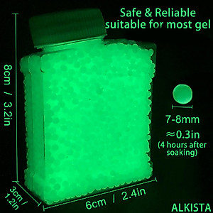 ALKISTA Glow in The Dark Gel Ball Beads, 2 Bottles 7mm-8mm Fluorescence Green Gel Water Luminous Beads Balls, for Ages 14+ (2 Bottles, with Nozzle&Drain Bag)