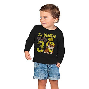 Paw Patrol Rubble Digging 3rd Birthday Shirt 3 Year Old Boy Toddler Kids Black