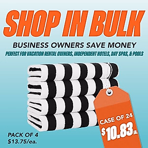 Arkwright California Cabana Stripe Beach Towel - Pack of 4 - Large Soft Quick Dry Cotton Terry Towels Set for Pool, Swim, and Hot Tub, Oversized 30 x 70 in, Black