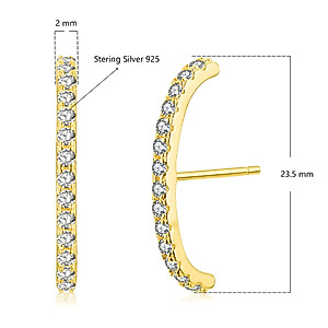 18K Gold Plated Sterling Silver Paved Gemstone Curved Bar Ear Cuffs Suspender Earrings CZ Huggie Earrings