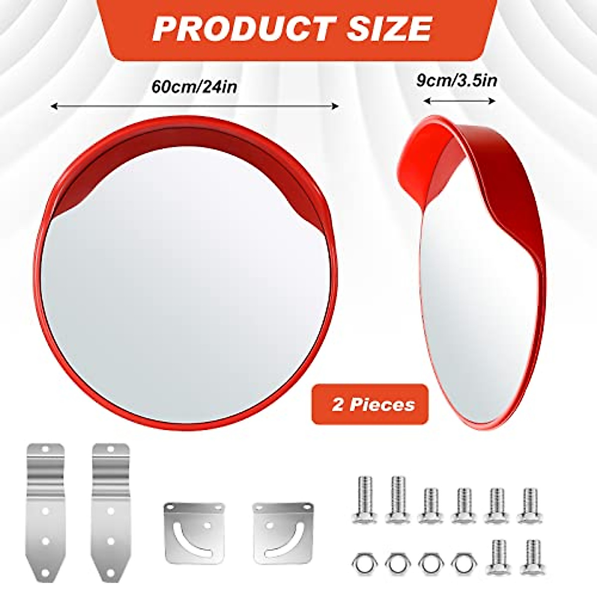 2 Pieces Safety Convex Mirror Traffic Mirror Corner Mirror Outdoor Security Mirror Blind Spot Mirror for Driveway Road Parking Lot Garage Warehouse, Tear off The Protective Film Before Use (24 Inch)