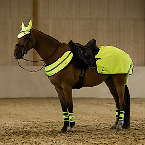 Horze High-Visibility Reflective Horse Quarter Sheet Riding Blanket with Fleece Lining - Yellow - Horse