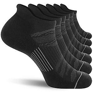 FITRELL 6 Pack Men's Ankle Running Socks Low Cut Cushioned Athletic Sports Socks, Shoe Size 9-12, Black+Gray