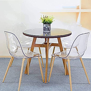 GreenForest Dining Table White Modern Round Table and Acrylic Ghost Dining Chairs Set of 4, Clear Dining Chairs with Crystal Transparent Seat