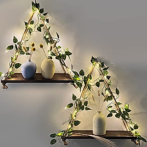Kmise Hanging Shelves 2 Sets for Boho Wall Decor,Artificial Ivy LED-Strip Floating Shelves for Bedroom Bathroom Living Room Nursery Hallway Decor,for Hanging Plants Photos