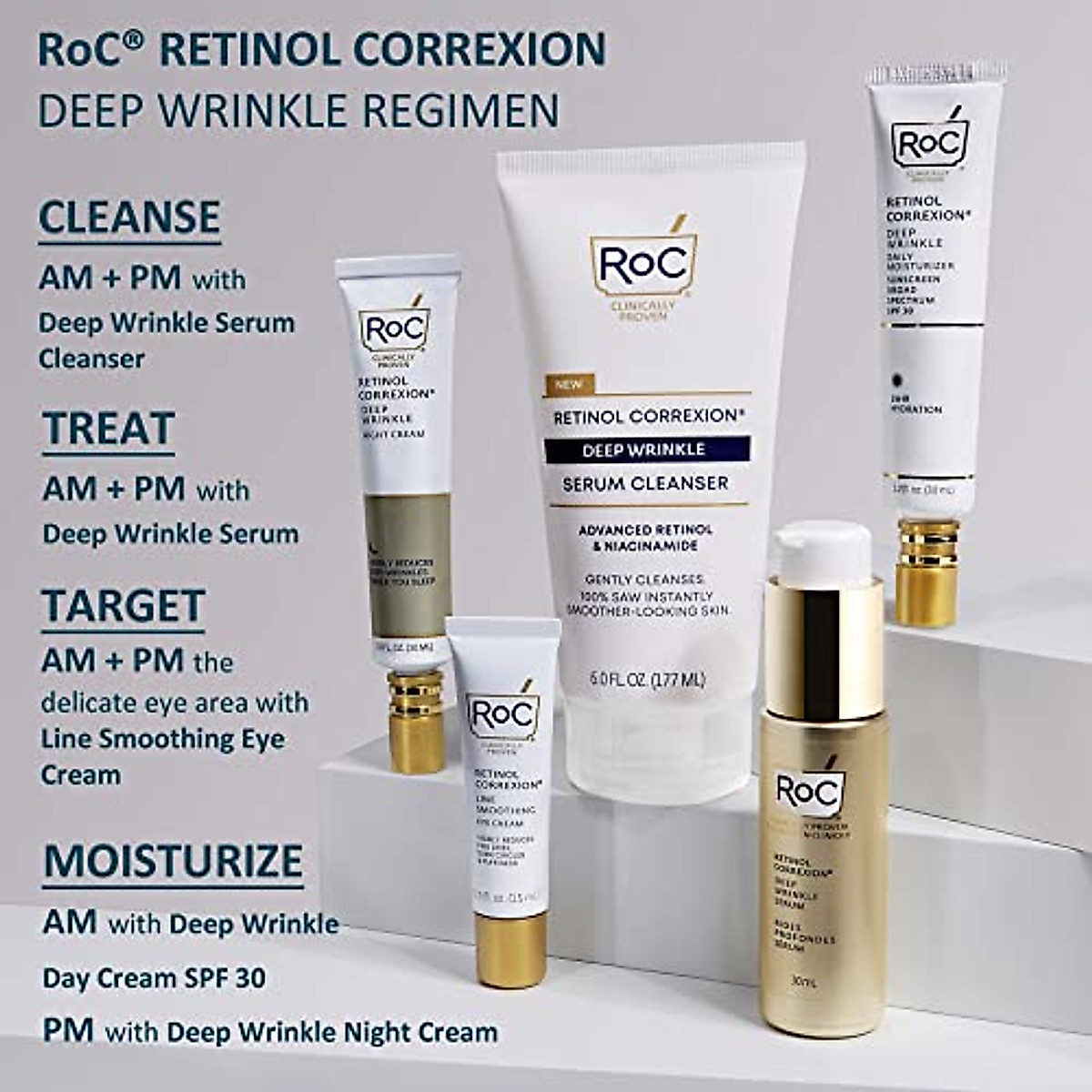 RoC Retinol Correxion Deep Wrinkle Daily Face Moisturizer with Sunscreen SPF 30, Skin Care Treatment for Fine Lines, Dark Spots, Post-Acne Scars, 1 Ounce