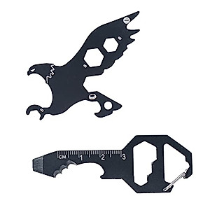 PMR-EXPORTS | Multitool Keychain (Eagle & Key) Two Pack Multitools Eagle Key Good for Adults Teens Men or Woman Multi-tool mechanic Unexpected defense against raiders stealers, Charcoal Gray, 5x5x.25