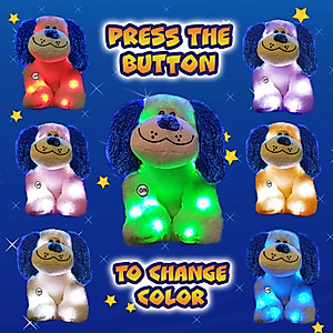 The Noodley 16'' Light up Glow Puppy Stuffed Animal Night Light Pillow Cuddly Soft Sleep Bedtime Plush Toy Kids Boys Girls Christmas Dog Valentines Birthday Gift Children