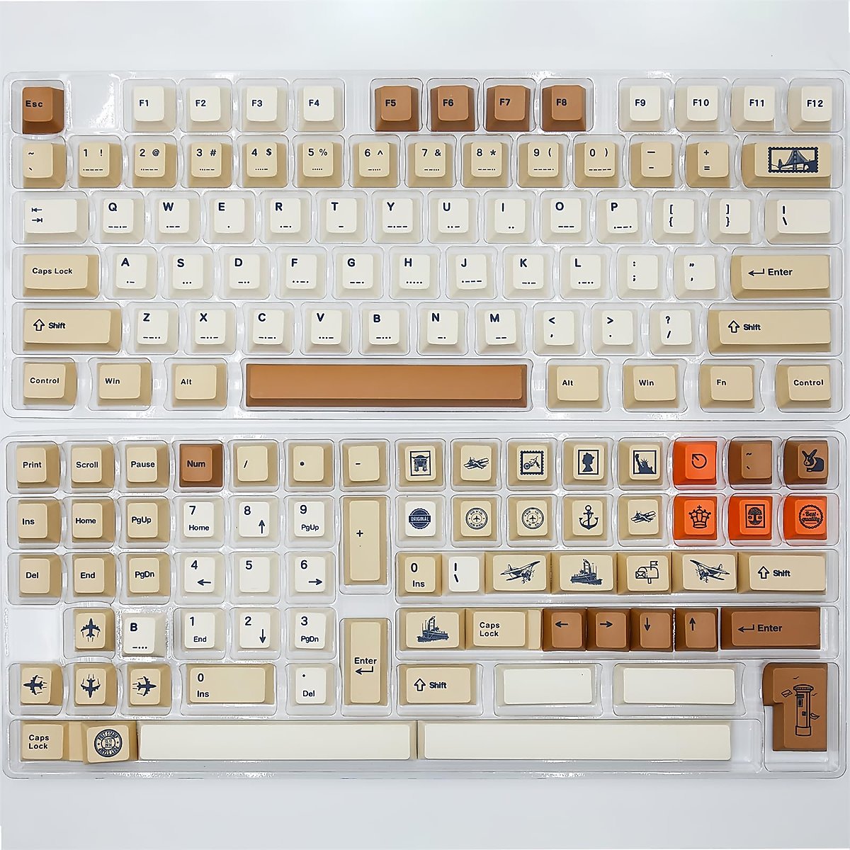 ZMX PBT Retro Keycaps,Cherry Profile Thick Dye-Sub Keycaps Set Full 143 Keys Custom Keycap for ISO ANSI 60% 65% 100% TKL Cherry MX Switches Mechanical Gaming Keyboard Vintage Beige Keycaps