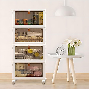 YYW-4 Tier Collapsible Storage Bins with Wheels and Lid - 23QT Stackable Closet Organizers, Foldable Plastic Containers (High yabai large four layers 44 * 31.5 * 97 with pulley)