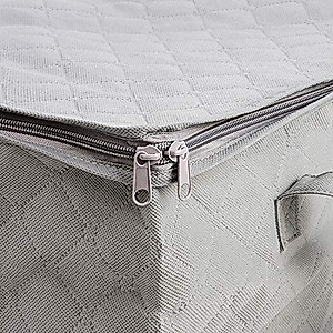 Ecomigo Foldable Storage Bag Organizers - Large Clear Window, Reinforced Carry Handles, Sturdy Zipper - Perfect for Clothes, Blankets, Bedrooms, Closets and More (3-Pack, Gray)