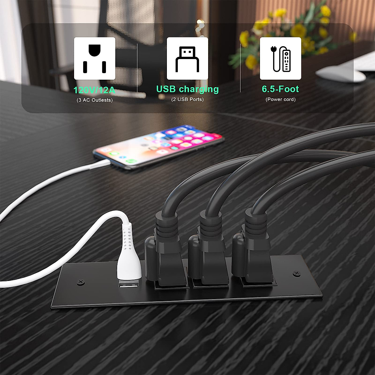 Ecoprsio L-Shaped Desk, Corner Desk with Outlets and USB Ports, Large L Computer Desk with Reversible Monitor Stand, 51 Inch L Shaped Gaming Desk for Gaming Room, Home Office, Workstation, Black