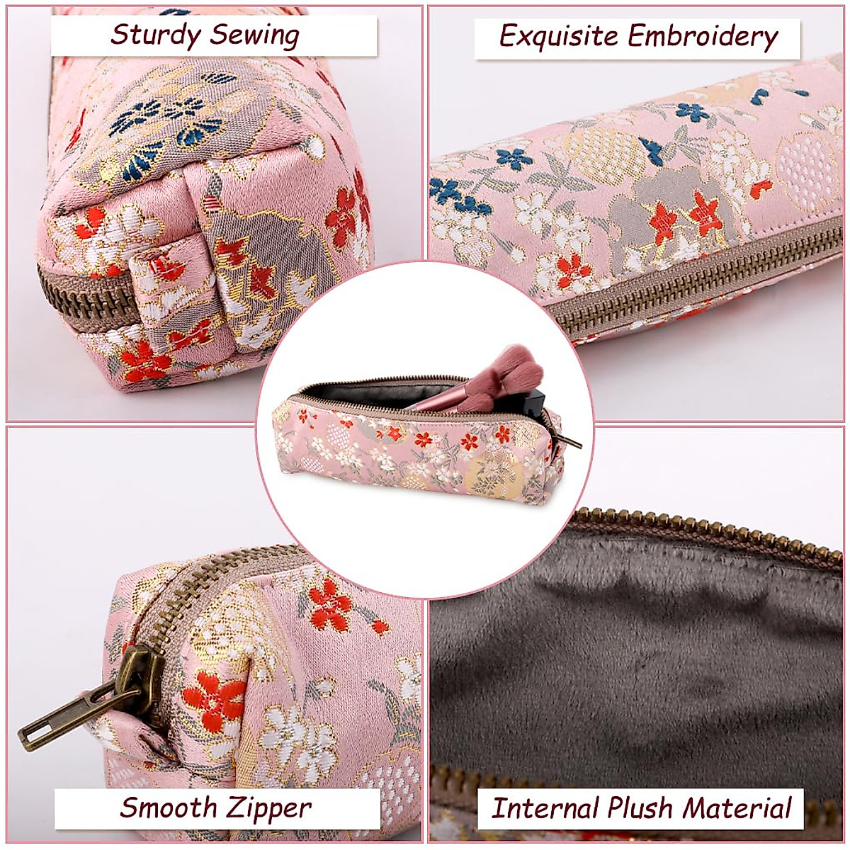 Oyachic Embroidery Pencil Case Flower Pencil Pouch Pen Box Pen Holder Organizer Bag Cosmetics Makeup for Office Supplies,pink