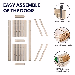 GOLDENPOLEY 30in x 84in Sliding Barn Door with 5 FT Barn Door Hardware Kit, DIY Unfinished K-Frame-Installation Required-Includes Barn Door Slabs,Wood, Barn Door Hardware, Handle, and Floor Guides