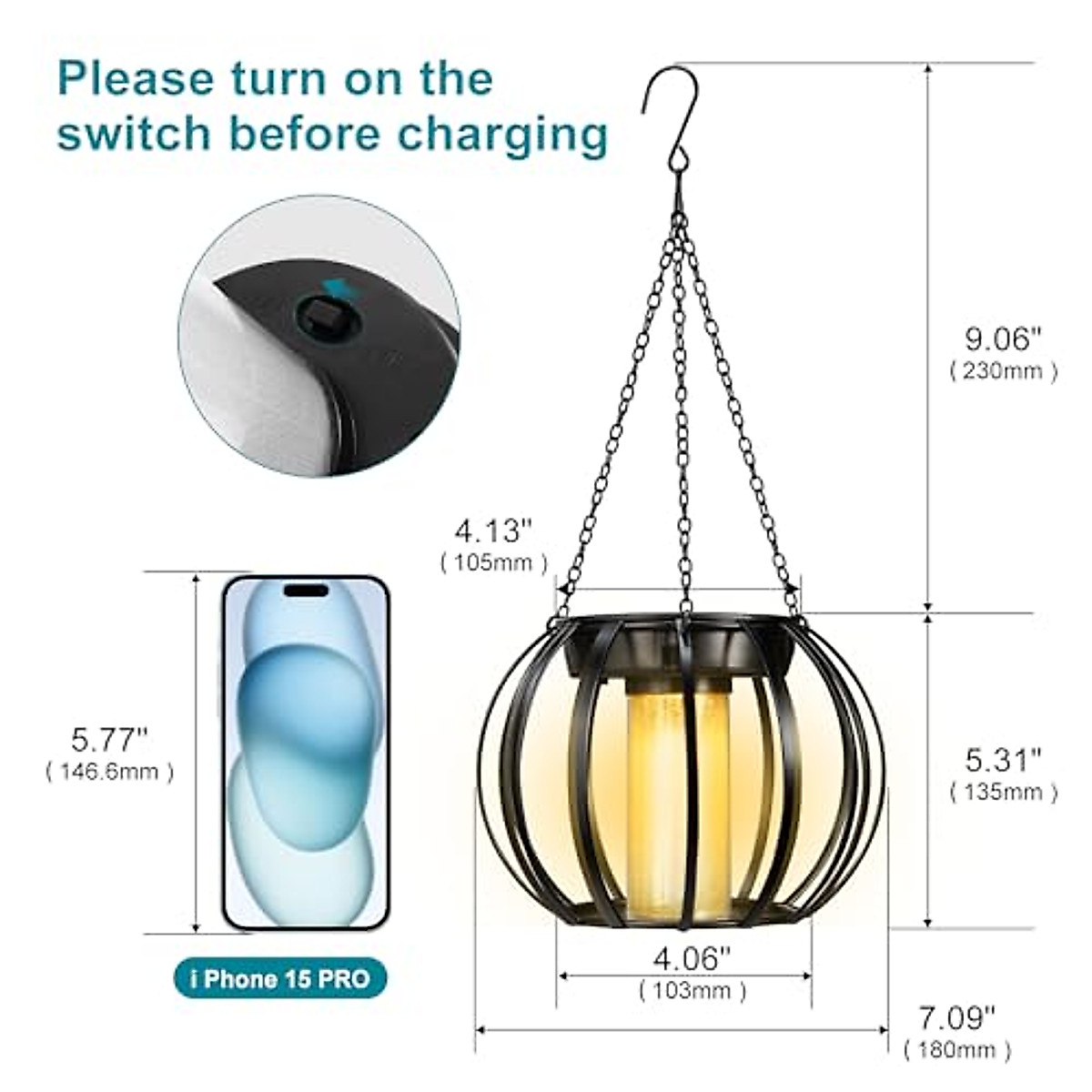Solar Lantern Outdoor, Outdoor Lights with Crystal Shining Effect, Hanging Solar Lights Waterproof Powered Outdoor Lights Metal Decorative Lighting with Hook (Warm 1Pack-Black)