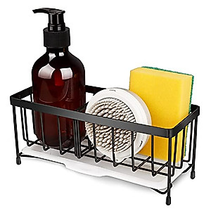 RedCall Dish Sponge Holder for Kitchen Sink,304 Stainless Steel Sink Sponge Holder, Kitchen Sink Caddy Organizer Countertop Soap Dispenser Brush Tray with Adjustable Partition