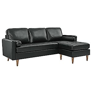 Modway Valour 78" Modern Style Leather Apartment Sectional Sofa in Black