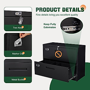 Letaya Metal Lateral File Cabinets with Lock,2 Drawer Steel Wide Filing Organization Storage Cabinets,Home Office Furniture for Hanging Files Letter/Legal/F4/A4 Size (Blcak-2 Drawer)