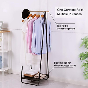 JEFEE Compact Clothes Rack Simple Garment Rack with Shelf 1-Tier Coat Clothing Organizer Storage for Hats Bags Shoe for Entryway Bedroom Dorm Pool, L21.3xW18.3X H55.1 inch, Black