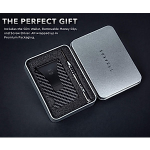 Suavell Slim Metal Wallet for Men - Minimalist Tactical Wallet - RFID Blocking Card Holder w Money Clip - Thin, Smart Wallet - Front Pocket Wallet - Aluminum Credit Card Holder (Black Element 2.0)