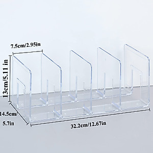Marte Vanci Clear Acrylic File Sorter, Sturdy Desk File Organizer Shelf Book Holder Purse Handbag Clutch Divider File Folder Rack for Letter Cookbooks Home Office Kitchen Supplies 4 Sections (2 Pcs)