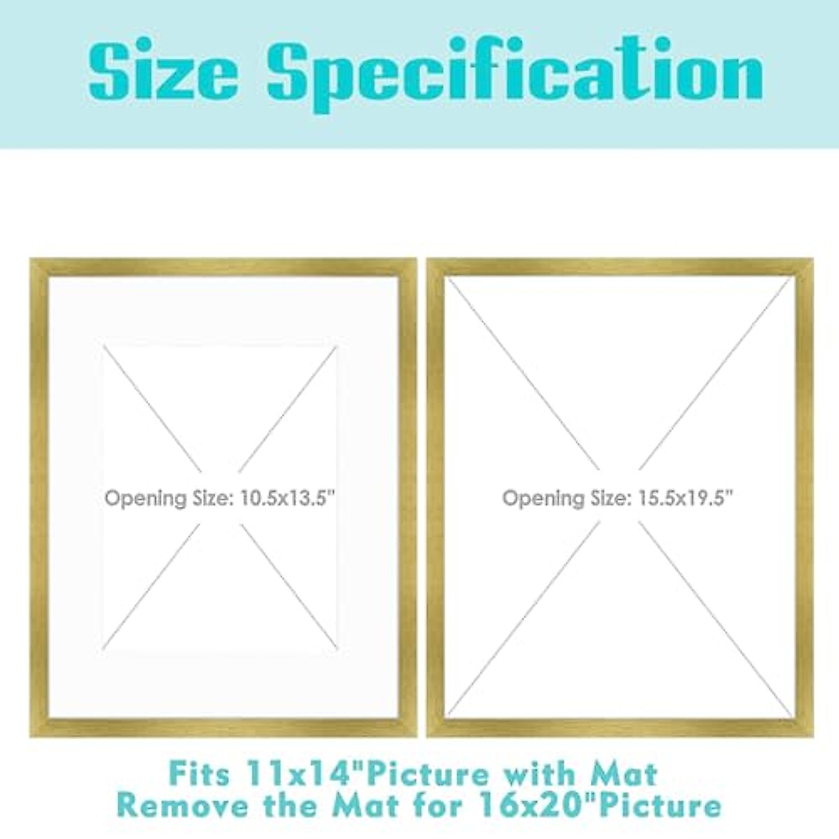 Frametory, 16x20 Picture Frame with Mat for 11x14 Picture- - High Definition Glass Wide Molding - Preinstalled Wall Mounting Hardware (Gold, 1 Pack)