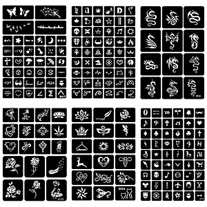 ChurlChurl 20 Sheets Temporary Tattoo Stencils, 622+pcs Henna Tattoo Stencil Kit for Girls Kids and Boys Face Body Paint DIY Art Reusable Glitter Tattoo Stencils Pack