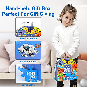 Mideer Floor Puzzle for Kids 4-8, 100 Piece World Map Jigsaw Puzzle with Continents, Geography Educational Toys for Boys and Girls, Globe Atlas Puzzle Maps Preschool Learning Game for Kids Ages 4-6