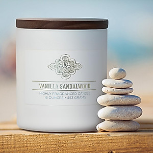 Vanilla Sandalwood Scented Jar Candle, Wellness Collection, Relaxing Aromatherapy Candle, 2 Wick White Jar Soy Blend Wax Candle for Home, 60hr Burn, 16 oz - USA Poured