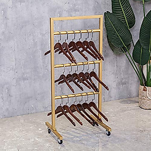 FURVOKIA Simple Modern Heavy Duty Metal Rolling Hanger Storage Rack with Wheel,Retail Display Floor-Standing Towel Pants Scarf Organizer Shelves (Gold, 3 Tier)