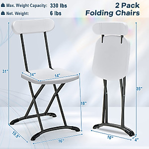 Giantex 2-Pack Folding Chairs, Plastic Event Chairs, 400LBS Lightweight Foldable Chairs with Solid X-Shape Frame, Oversized Seat, Outdoor Indoor Chairs for Home Garden Patio Yard, White