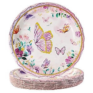 CIEOVO 40 Count Spring Butterfly Floral Flowers Disposable Plates Butterfly Party Paper Dinner Dessert Plates for Spring Themed Wedding Bridal Baby Shower Girl Birthday Party Supplies