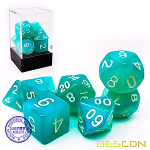 Bescon Moonstone Dice Set Turquoise, Bescon Polyhedral RPG Dice Set Moonstone Effect