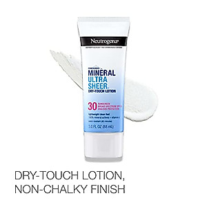 Neutrogena Mineral UltraSheer Dry-Touch SPF 30 Sunscreen Lotion, Water-Resistant Broad-Spectrum UVA/UVB Protection, Skin Nourishing, Lightweight With Vitamin E, Oxybenzone-Free, 3.0 fl. oz