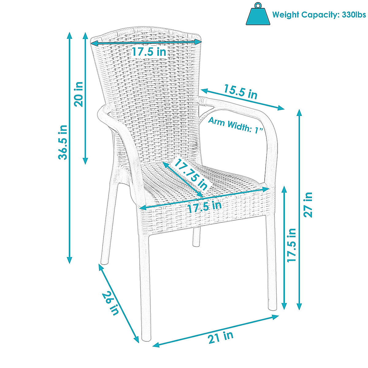 Sunnydaze Segesta All-Weather Plastic Outdoor Dining Chair - Commercial Grade Faux Wicker Design Armchair - Lawn and Garden Chair - Indoor/Outdoor Use - White - 2 Chairs