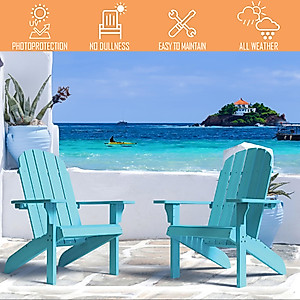PolyTEAK Adirondack Chair, Premium Weather Resistant Poly Lumber, Outdoor Patio Furniture, Up to 300 lbs, Plastic Adirondack Chairs for Porch, Deck, & Pool Side (Traditional, Blue)