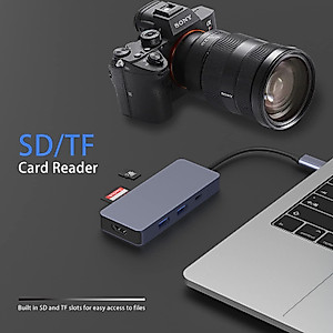 USB C Hub, USB C Adapter to HDMI Multiport 7 in 1 USB C Dongle Adapter with 4K HDMI, 2 USB 3.0, USB C 3.0, SD/TF, 100W PD Compatible with Windows&macOS