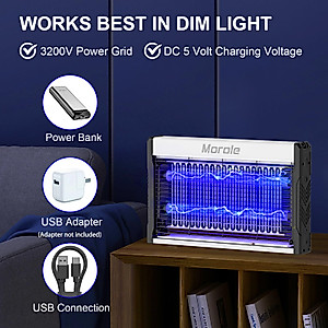 Morole Bug Zapper, 3200V Mosquito Zapper Indoor with Hanging Function, Electric Bug Zapper with Removable Tray, USB Powerful Flying Mosquito Indoor Fly Zapper for Outdoor Kitchen Bedroom Garden