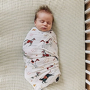 Red Rover Kids Cotton Muslin Swaddle - 47”x 47”- 100% Cotton – Machine Washable – Softer with Every Wash – Playful Designs -Soft, Breathable & Lightweight – Unisex (Howdy Horse)