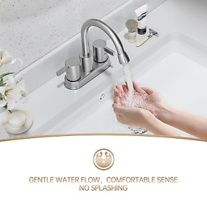 Phiestina Pull Down Sprayer Brushed Nickel Bathroom Faucet, 4 Inch 3 Hole Centerset Pull Out Bathroom Sink Faucet，with 360 Swivel Spout, Metal Pop-Up Drain & cUPC Water Supply Lines, BF04011-K01-GBN