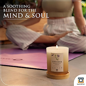 SquaredMart Natural Soy Candle - Lavender Moonlight Sonata, Lavender, Jasmine, Musk & Vanilla Scents, 55 Hour Burn, 100% Cotton Wick, Eco-Friendly Bamboo Coaster & Lid, Decor & Calming, Sandy Bliss