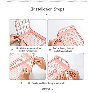 UnnFiko 2-Layers Table Shelf Organizer, Adjustable Plastic Storage Rack Shelf Square Basket Desk Stand Table Storage Organizer Shelves (Pink)