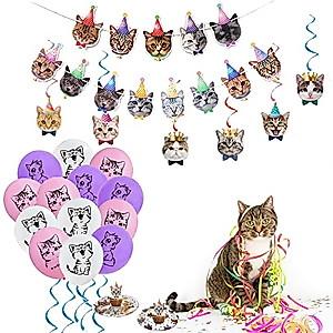 137PCS Cat Birthday Party Supplies Serves 20 Guests Kitten Birthday Party Decorations Cat Party Plates Banner Napkins Balloons Tablecloth Cake Toppers for Cat Themed Birthday Party Supplies