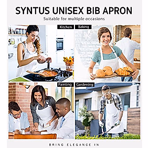 Syntus 2 Pack Adjustable Bib Apron Waterdrop Resistant with 2 Pockets Cooking Kitchen Aprons for BBQ Drawing, Women Men Chef, White