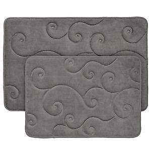 2 pc Memory Foam Bath Mat Set by Lavish Home - Coral Fleece Embossed Pattern - Platinum