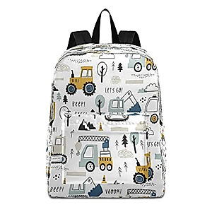 Lightweight School Backpack Childish Truck Excavator Bookbag Schoolbag Casual Daypack for Travel with Bottle Side Pockets