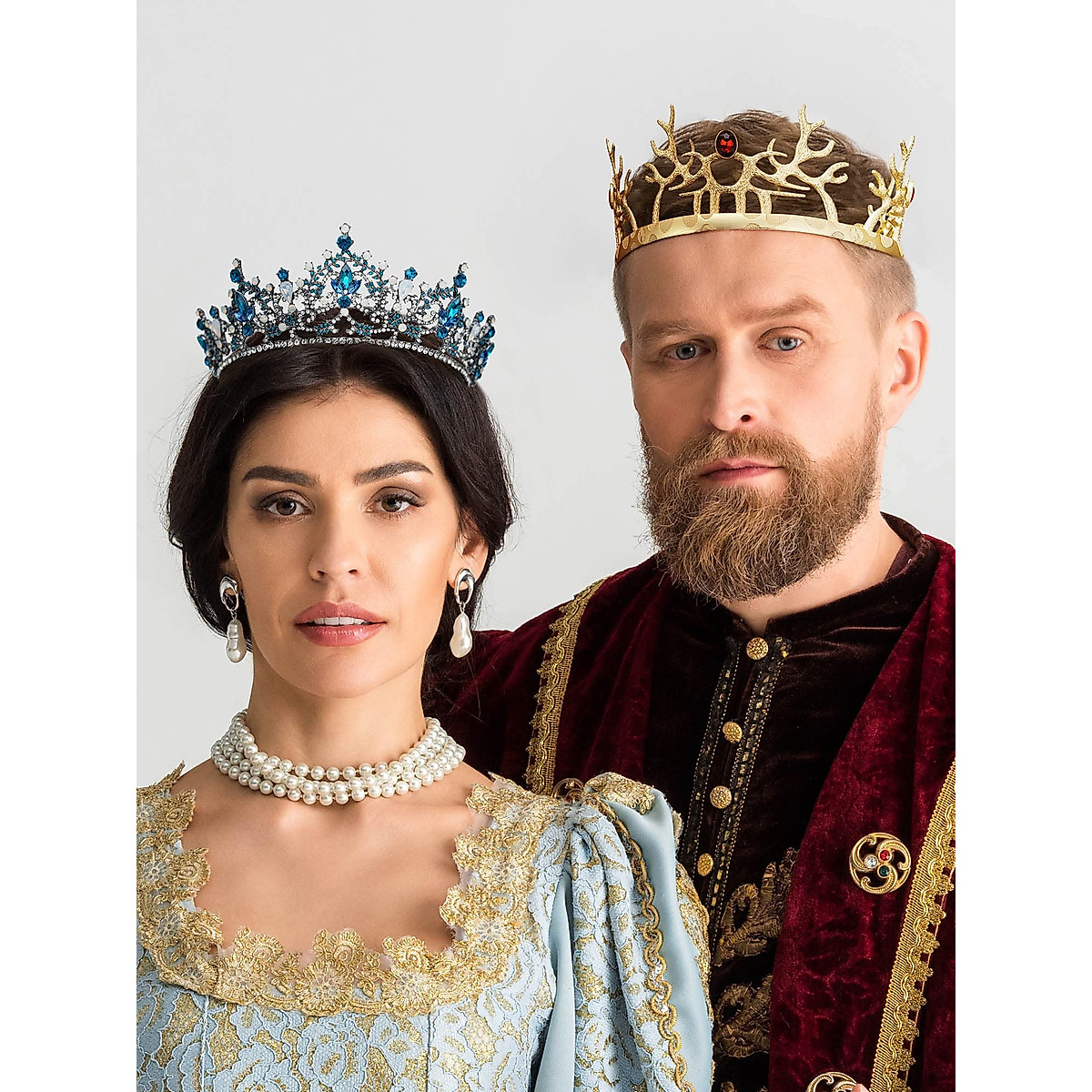 SWEETV Blue Tiara Crown for Women, Frozen Elsa Princess Crown, Gothic Wedding Tiara for Bride, Black Crystal Hair Accessories for Birthday Quinceanera Pageant Prom