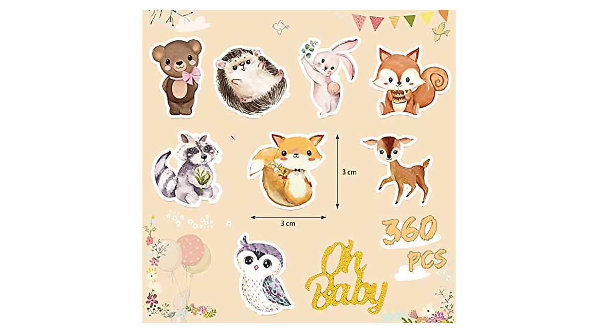 Woodland Baby Shower Confetti - 360 Gold Animal Shapes for Parties