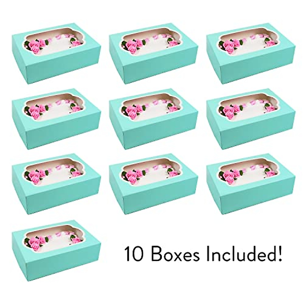 Global Sugar Art Auto-Popup Extra Deep Quarter Sheet Cake Box with Window, Designer Blue, 14 x 10 x 5 Inches, 10 Count. For 9x13 Sheet Cakes, Cookies, Pastries and Desserts.