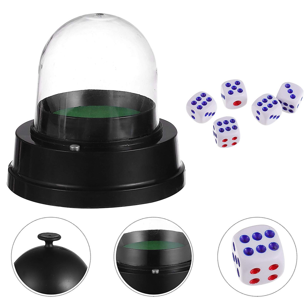 jojofuny Automatic Transparent Plastic Electrical Dice Cup with 5 Dice Transparent Plastic Cover Electrical Shaking Dice Roller Cup Set for KTV Pub Bar Party Game No Battery Black